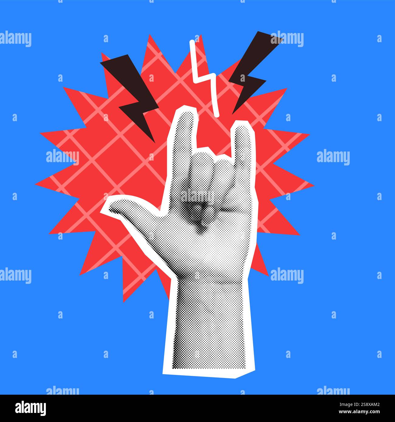 Hand making Rock and Roll sign halftone collage vector illustration ...