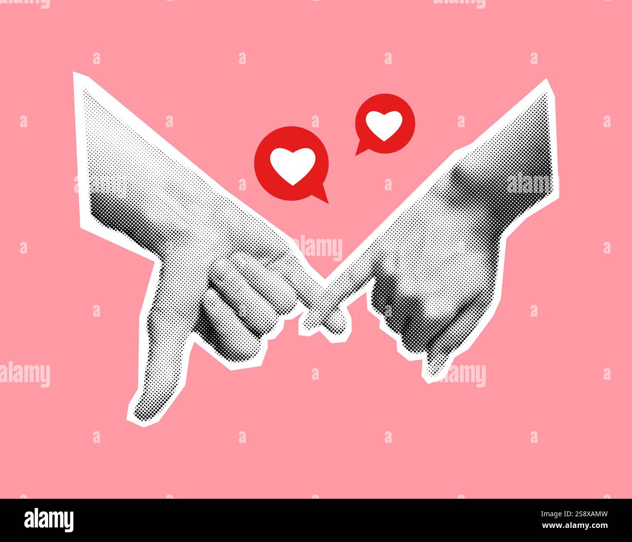 Interlocking pinky fingers of romantic couple halftone collage vector ...