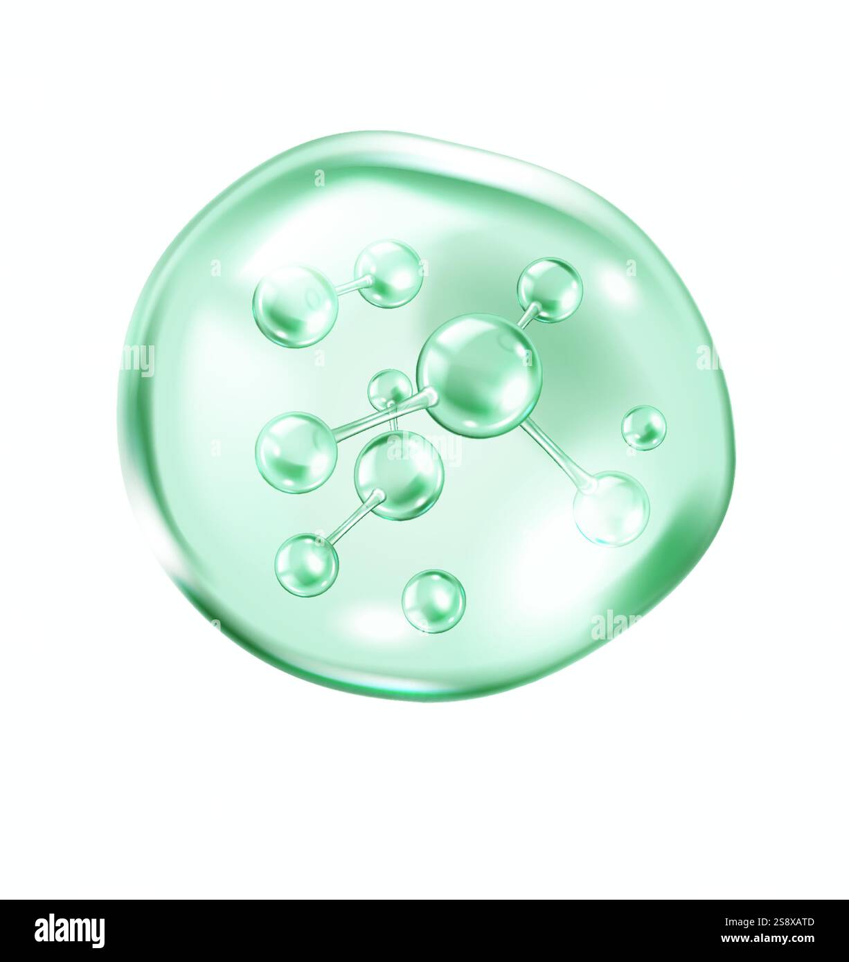 Collagen molecules floating in green transparent bubble realistic ...