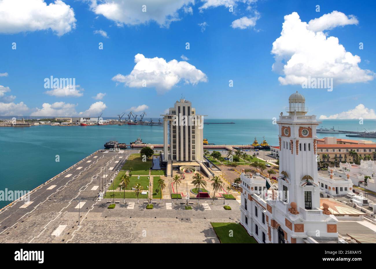 Mexico, Panoramic view of Veracruz Malecon and city port Stock Photo ...