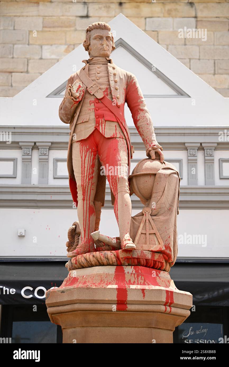Sydney, Australia. 24th Jan, 2025. A statue of Captain James Cook is ...