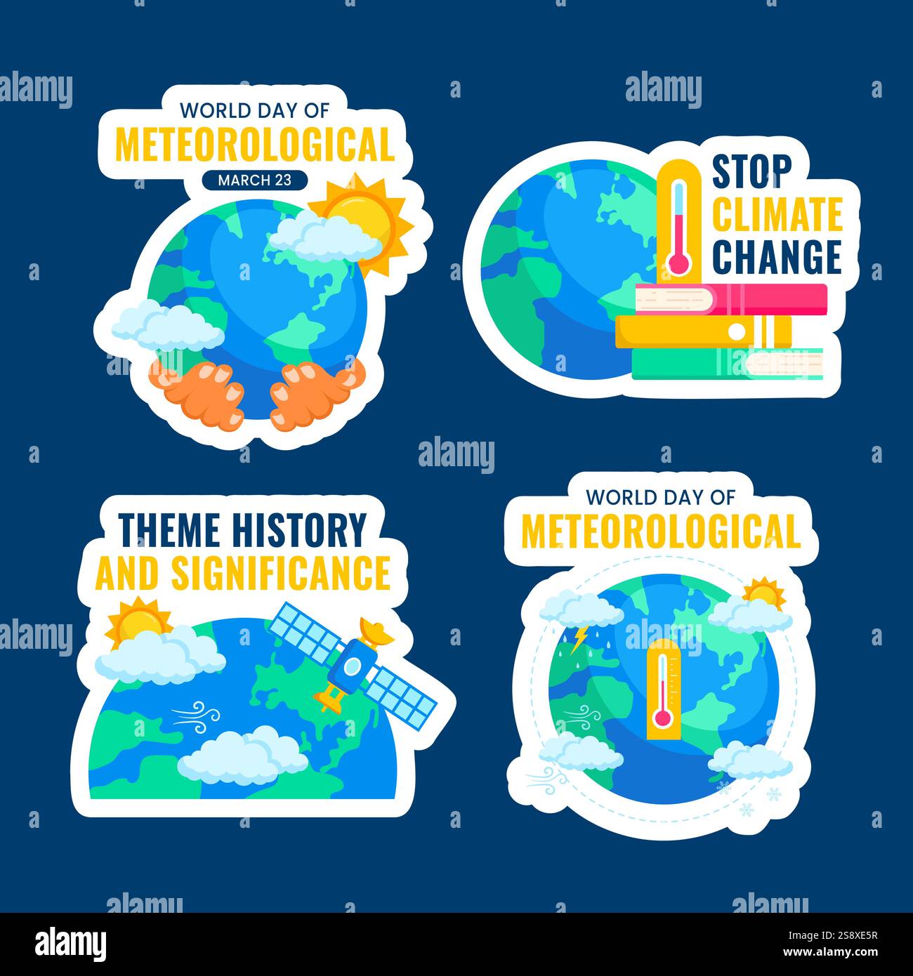 World Meteorological Day Label Template with Flat Cartoon Hand-Drawn ...