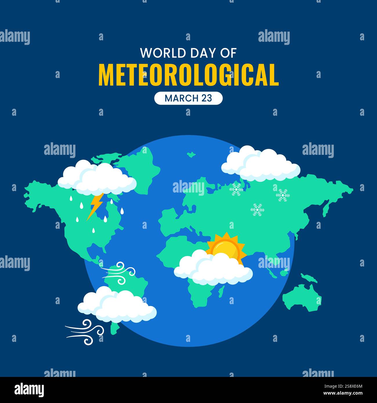 World Meteorological Day Flat Cartoon Style Template with Hand-Drawn ...