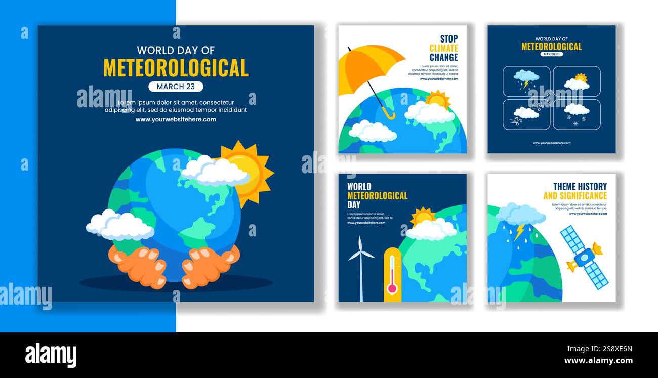 Flat Cartoon Illustration Template for World Meteorological Day Social ...