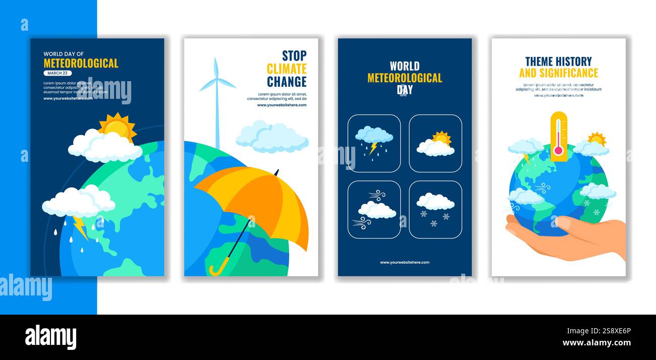 Social Media Stories Template for World Meteorological Day in Flat Hand ...