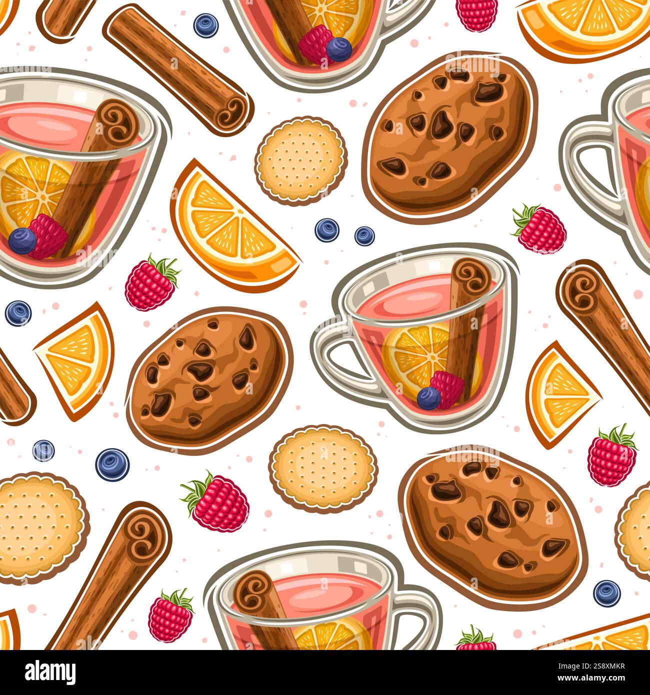 Vector Fruit Tea seamless pattern, decorative background with cut out ...