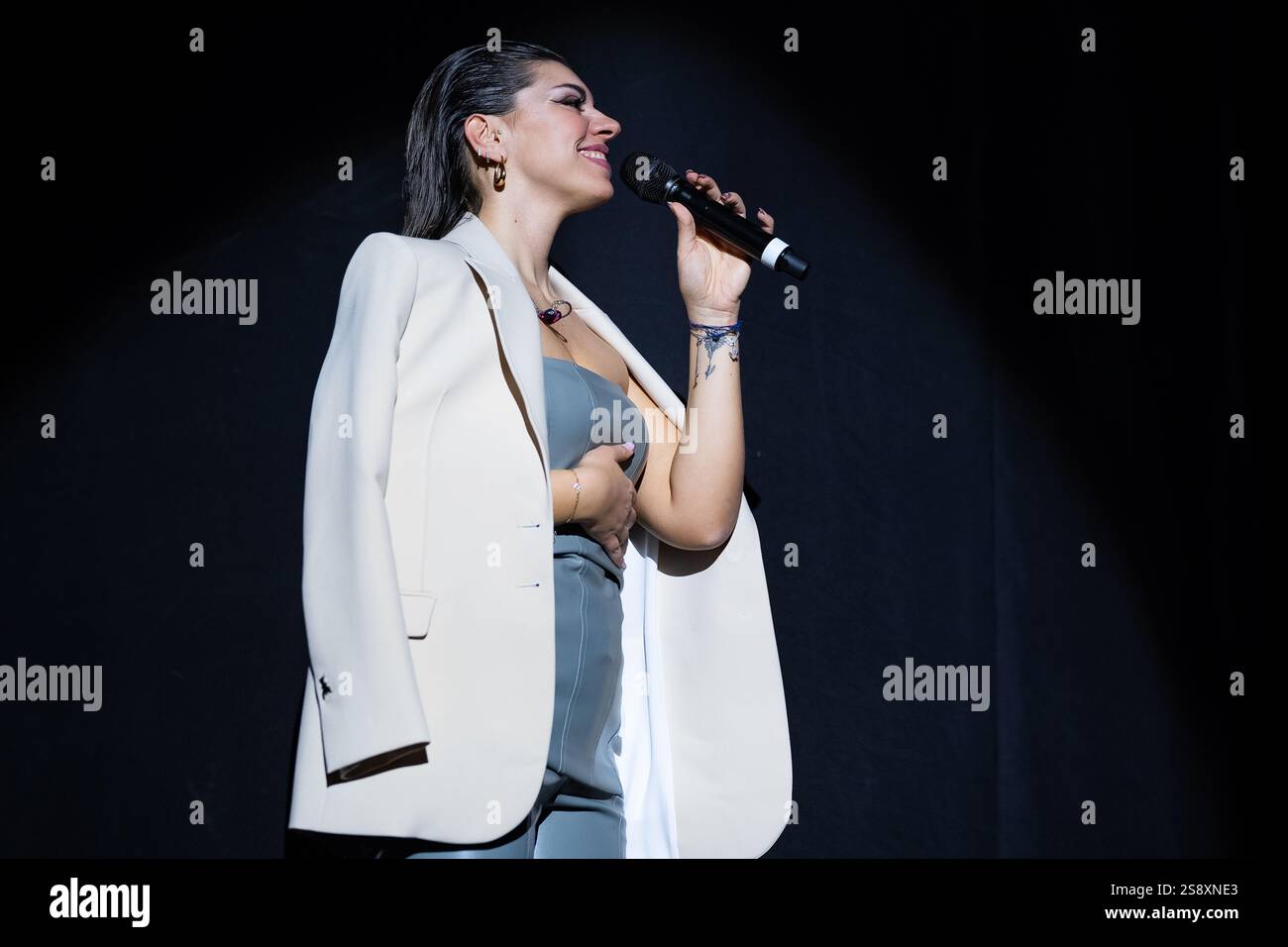 Eboli, Italy. 23rd Jan, 2025. Cecille performs live before the Il Volo ...