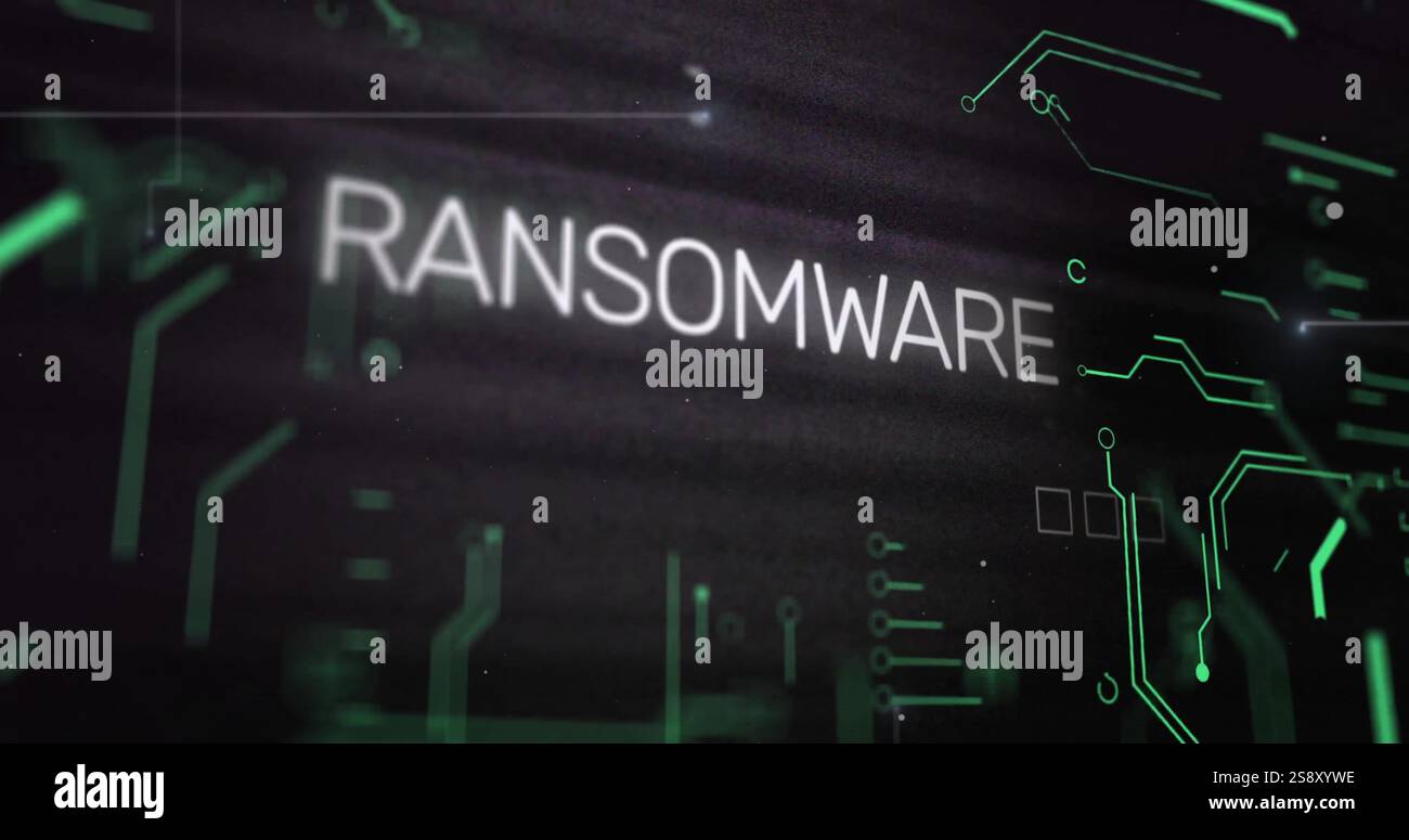 Image Of Data Processing With Ransomware Text And Computer Circuit