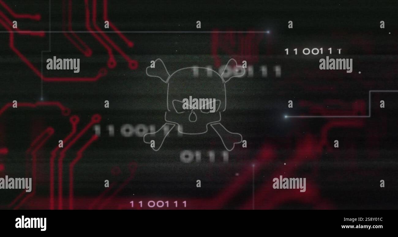 Image of data processing with skull symbol over computer circuit board ...