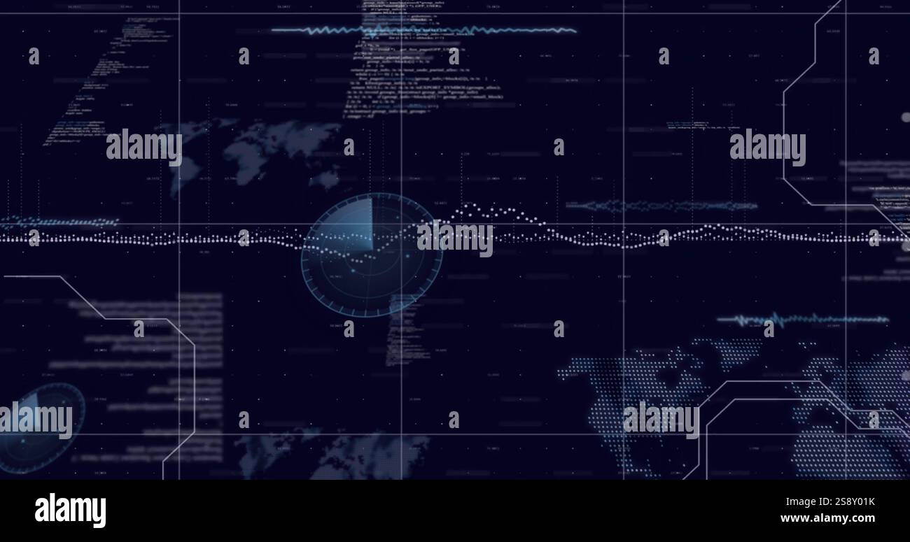 Data visualization and analysis image over world map and radar graphics ...