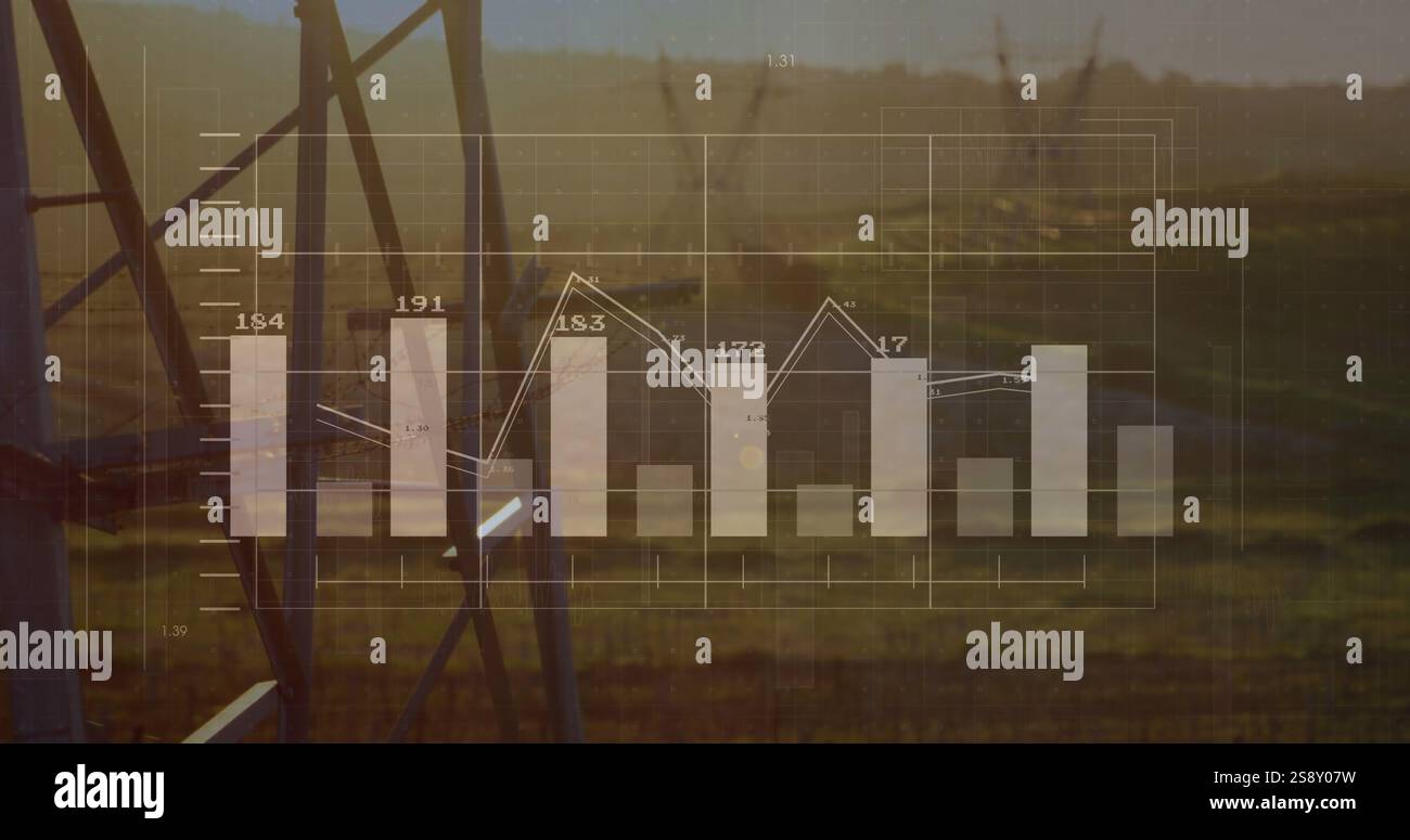 Image of data processing over electricity pylons Stock Photo - Alamy