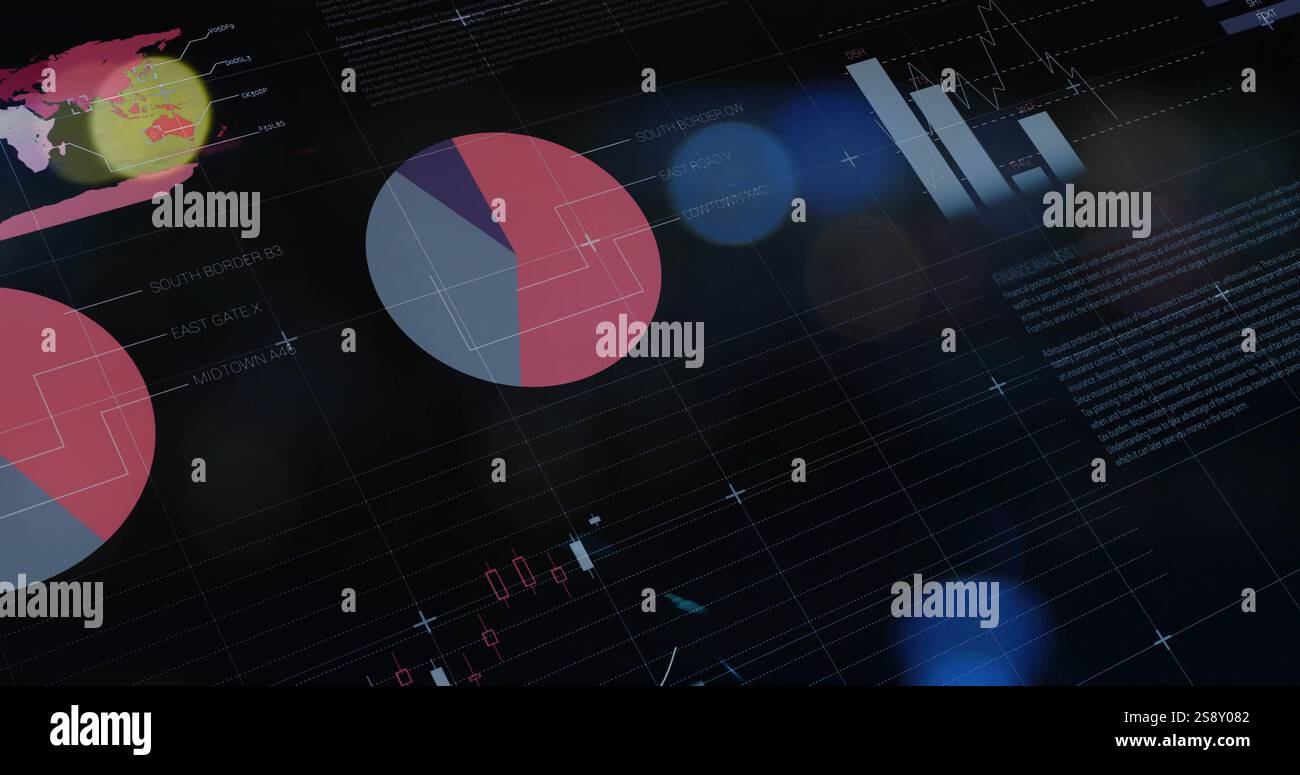 Financial charts and pie graphs image over global data analysis ...