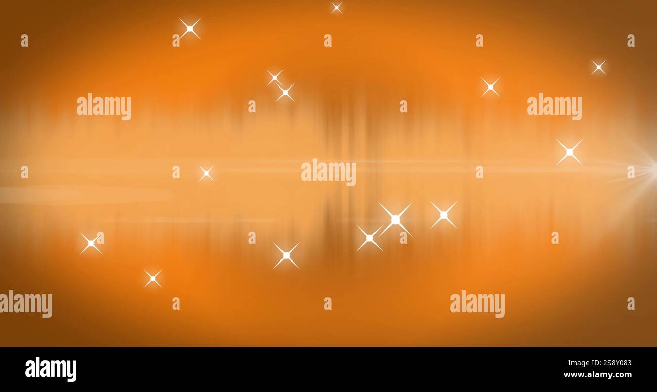 Image of light spots over lines on orange background Stock Photo - Alamy
