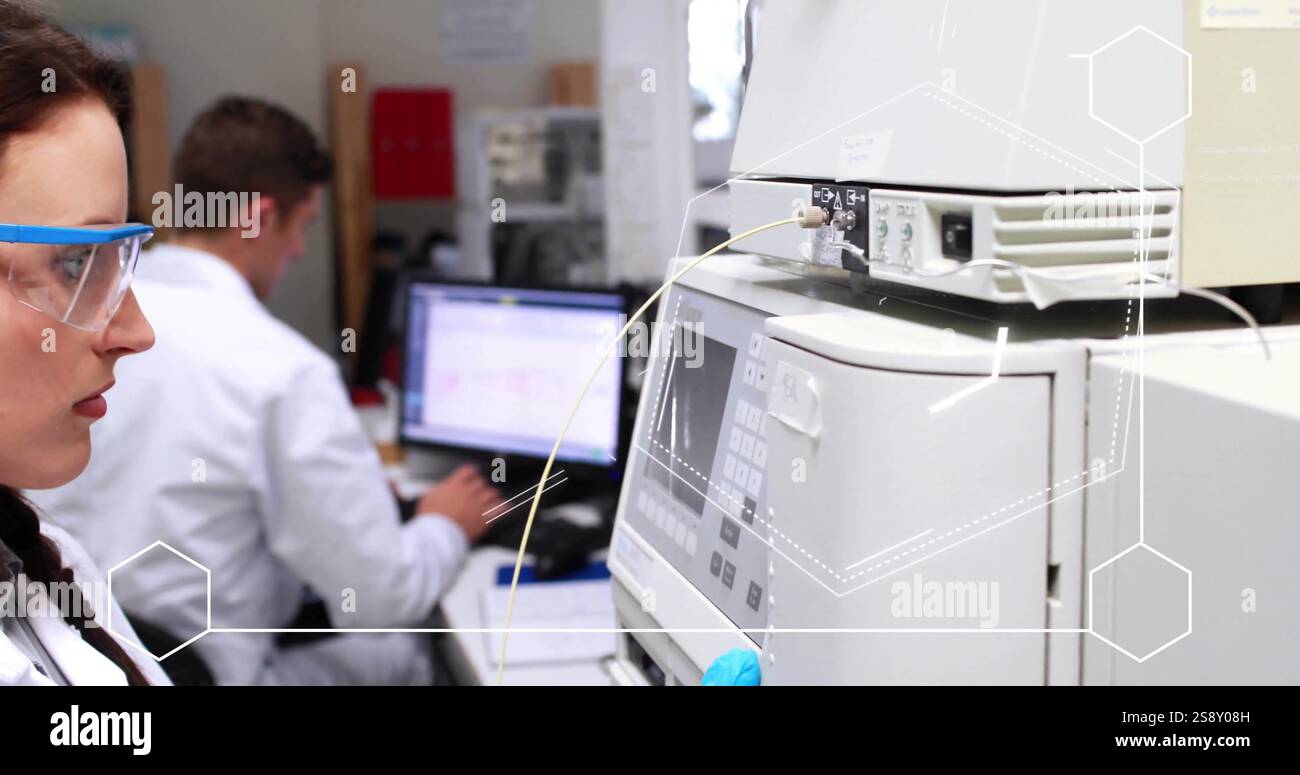 Image of chemical formula over caucasian female scientist in lab Stock ...