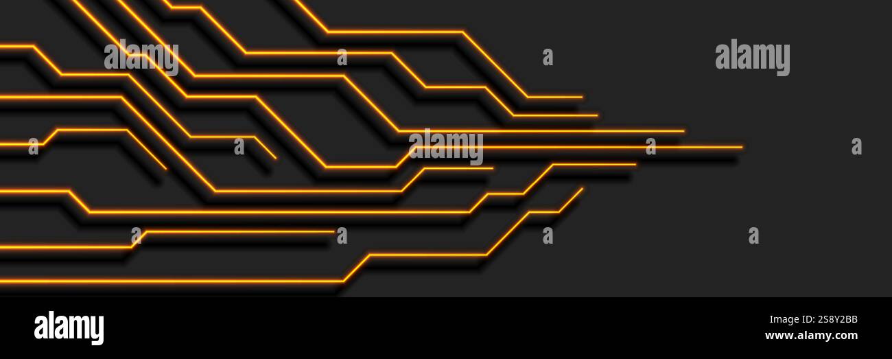 Abstract orange neon technology background with circuit board lines ...
