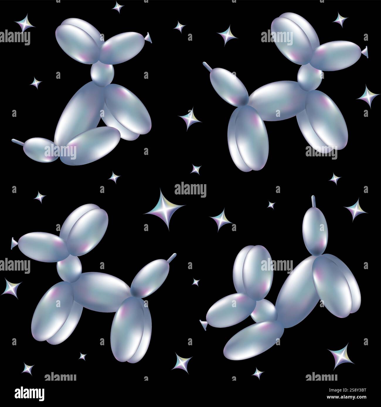 3d Chrome Balloon Dog seamless pattern. Holographic Helium Balloon in ...