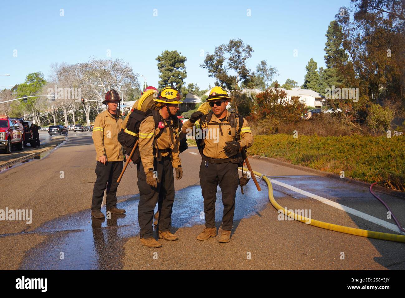 Firefighters battle with the fire at the fire scene. The Gilman Fire ...
