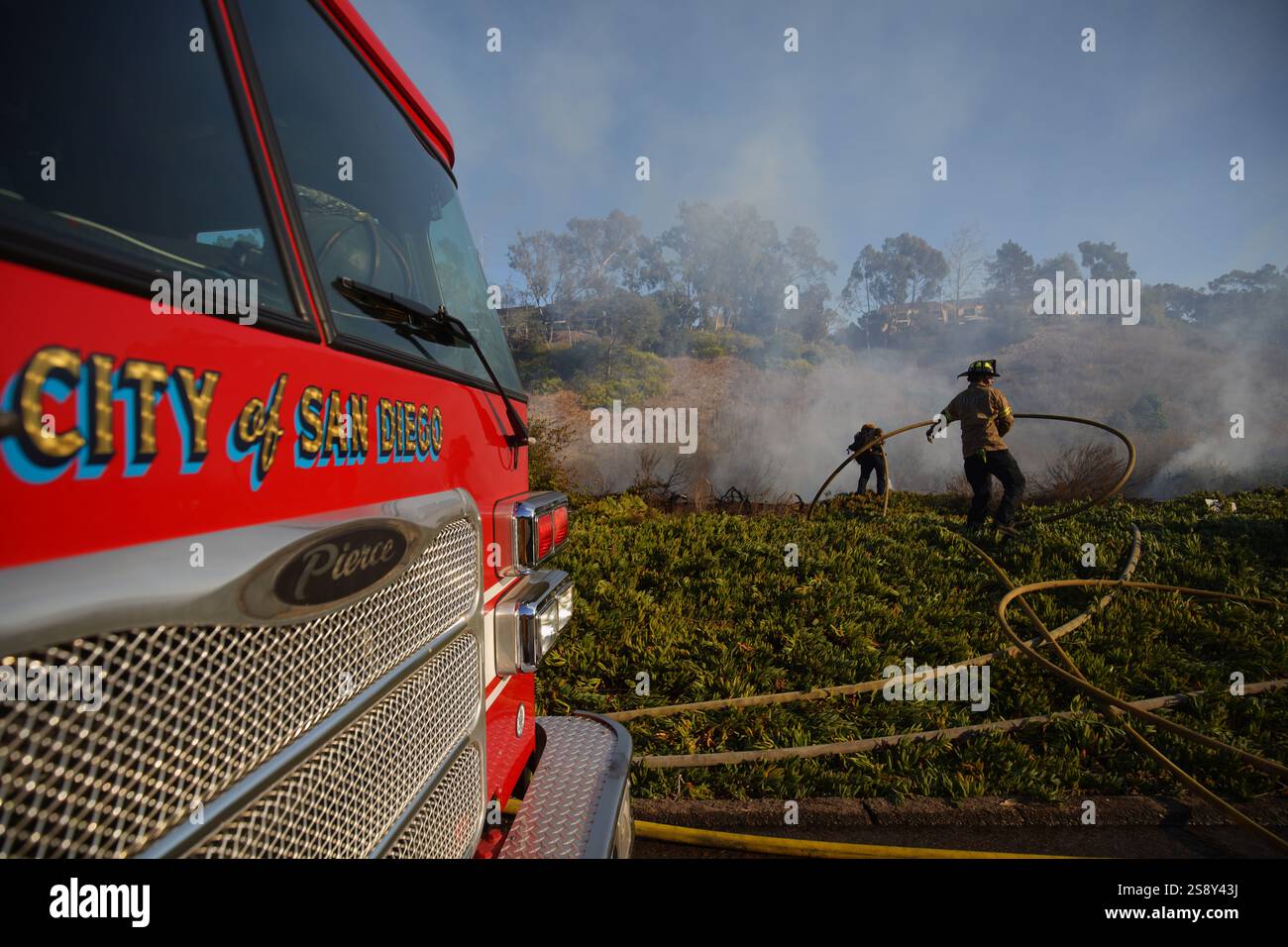 Firefighters battle with the fire at the fire scene. The Gilman Fire ...