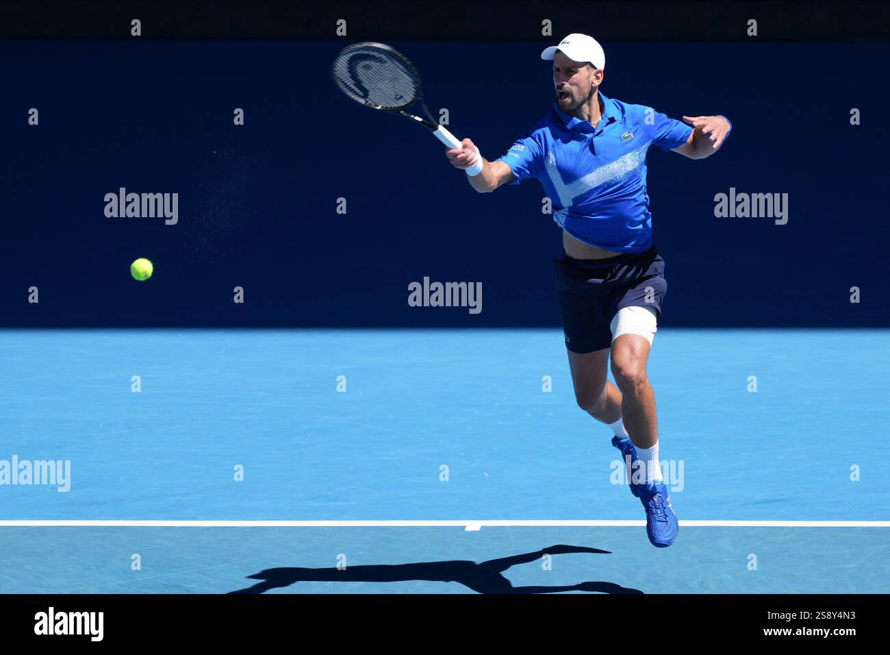 January 24, 2025: 7th seed NOVAK DJOKOVIC of Serbia in action against 2nd seed ALEXANDER ZVEREV ...