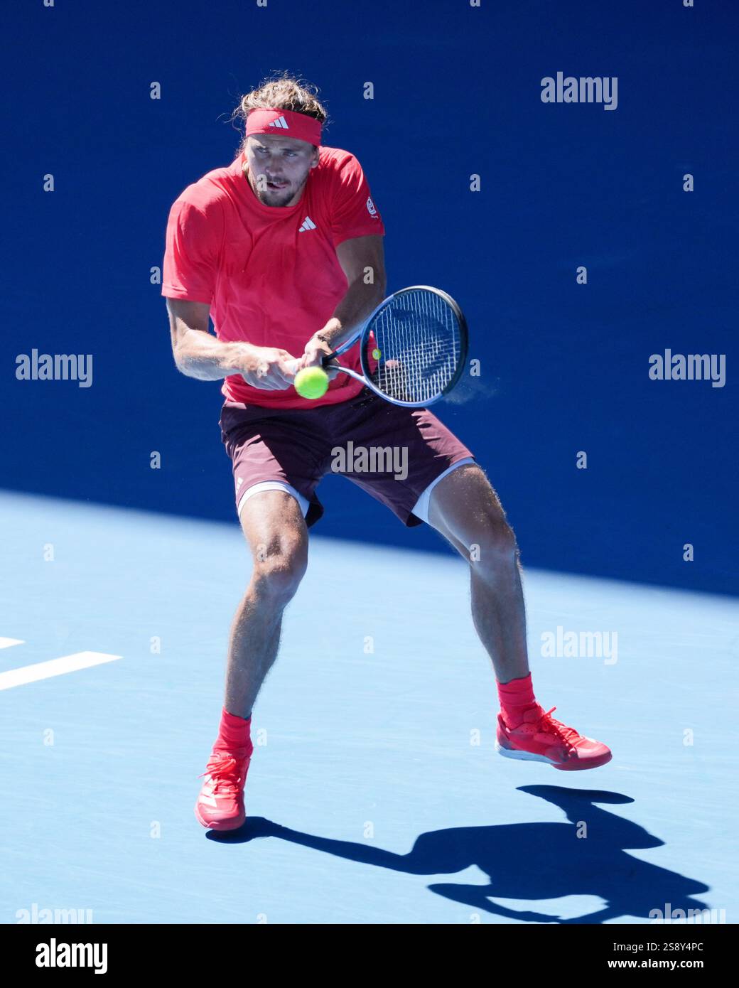 January 24, 2025: 2nd seed ALEXANDER ZVEREV of Germany in action against 7th seed NOVAK DJOKOVIC ...