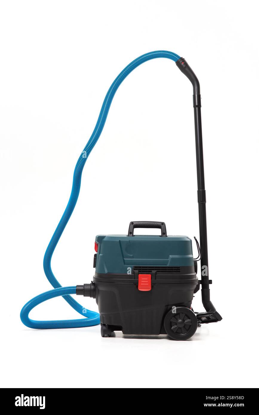 Portable vacuum cleaner with a blue hose for professional cleaning and ...
