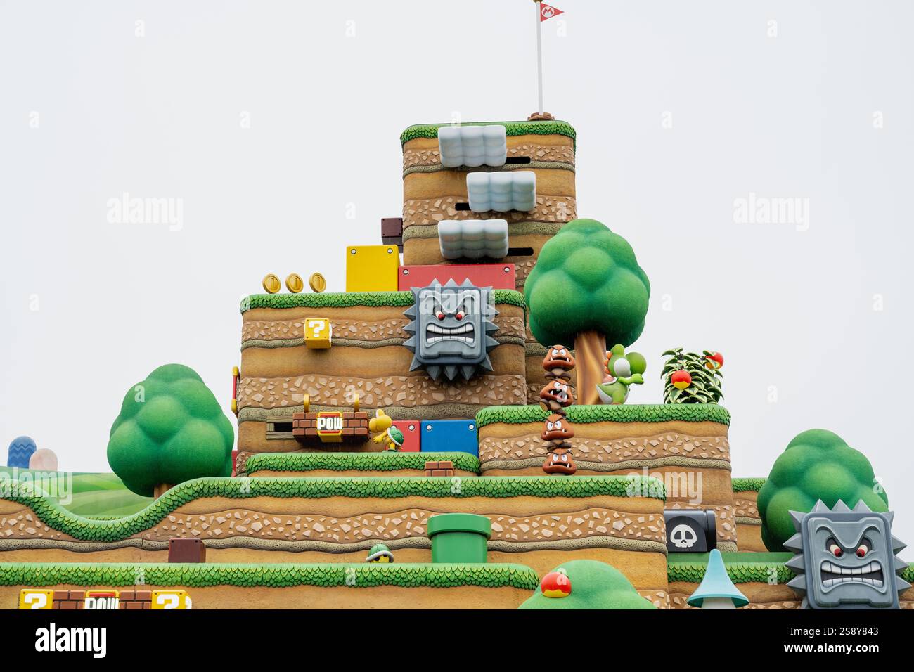 Osaka, Japan - January 9, 2024: Nintendo characters and park scenery ...