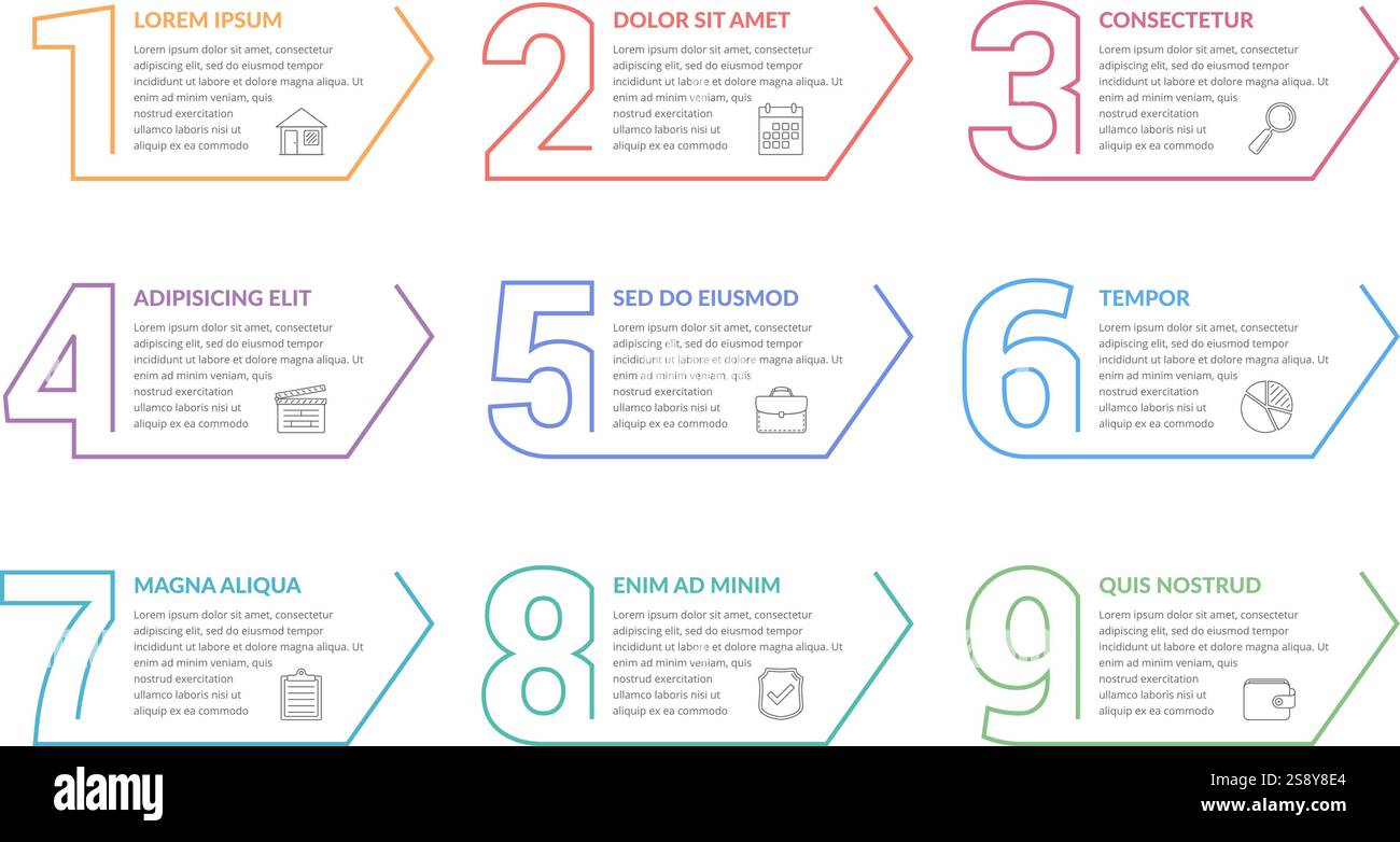 Set of nine numbers with place for your text, can be used as steps ...