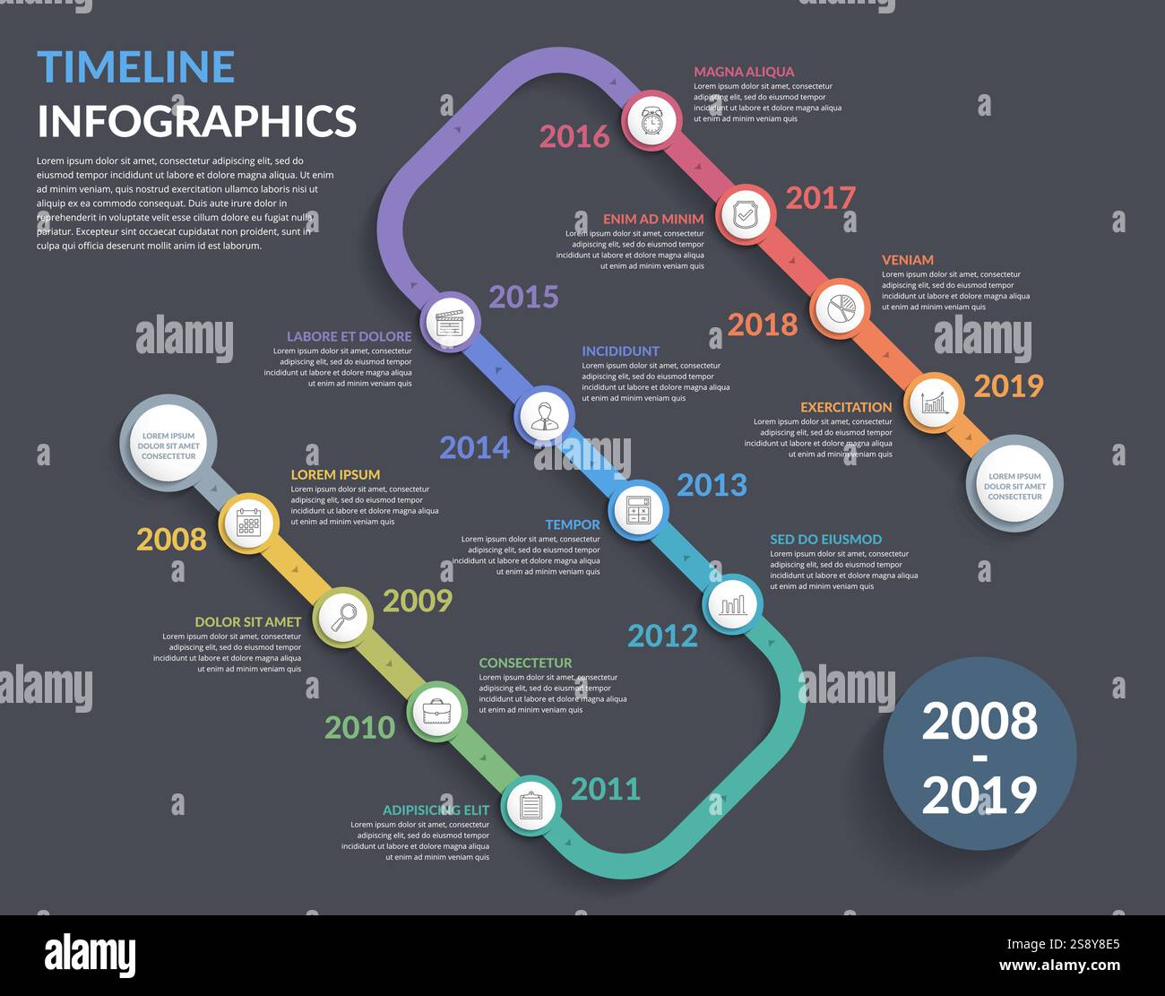 Timeline with icons, 12 elements, infographic template for web ...