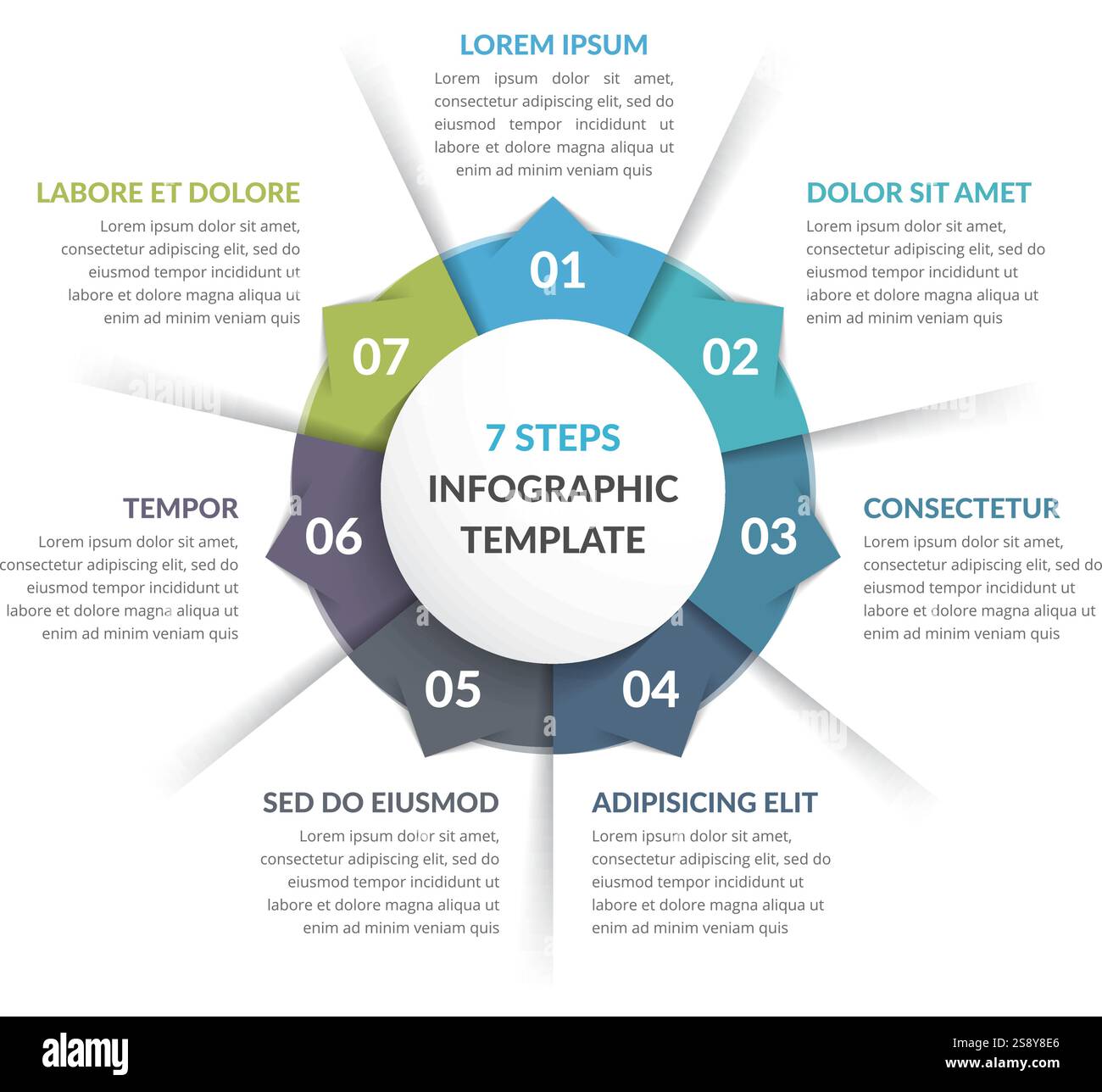 Circle infographic template with seven steps or options, process chart ...
