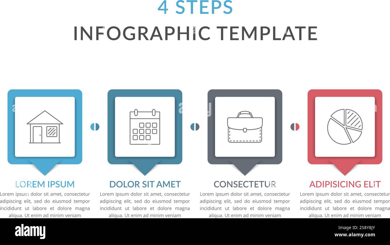 Infographic template with 4 elements for text and icons, can be used ...
