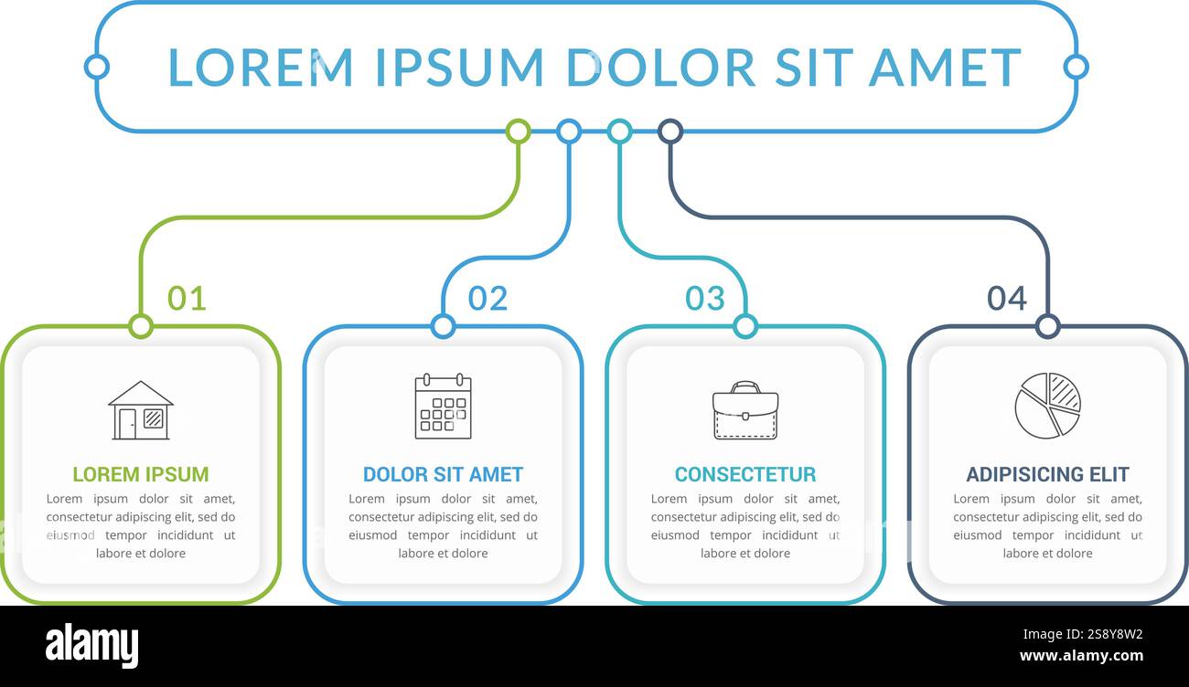Flow chart template with main title and 4 steps or options, vector ...