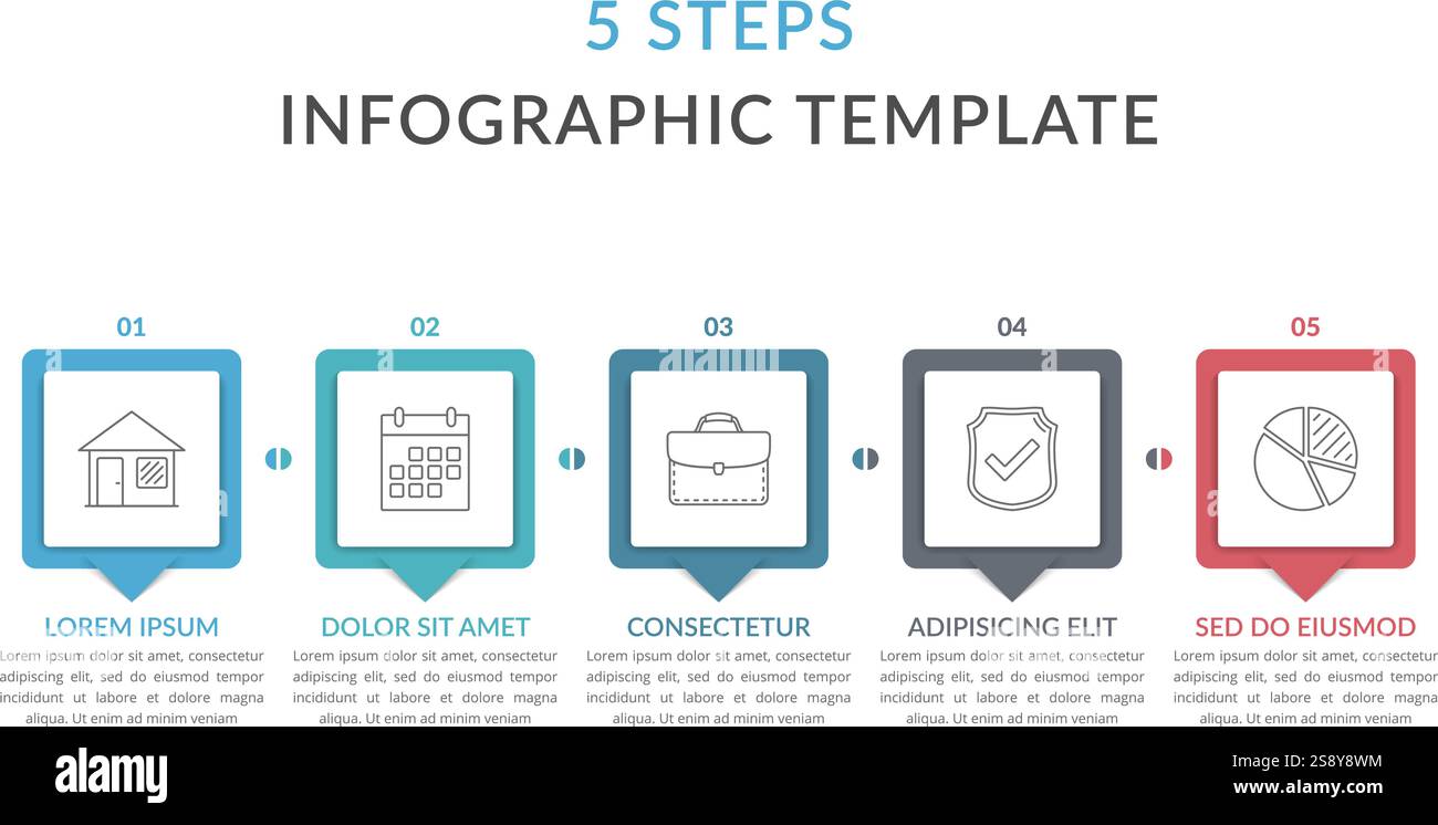 Infographic template with 5 elements for text and icons, can be used ...