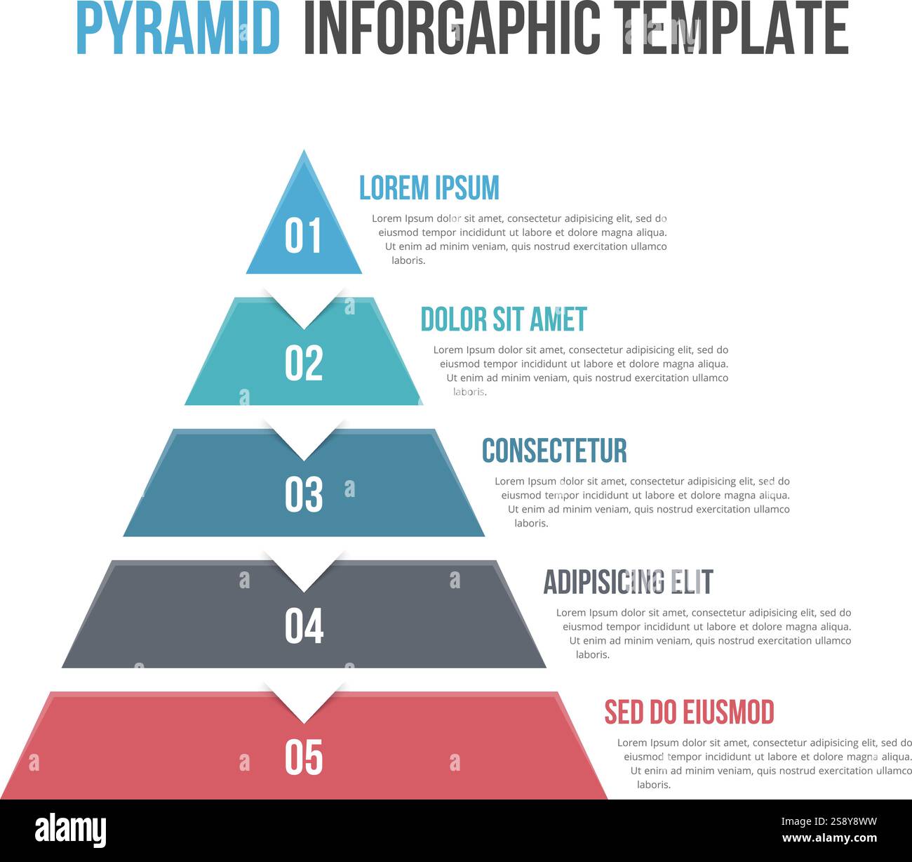 Pyramid infographic template with five elements, vector eps10 ...