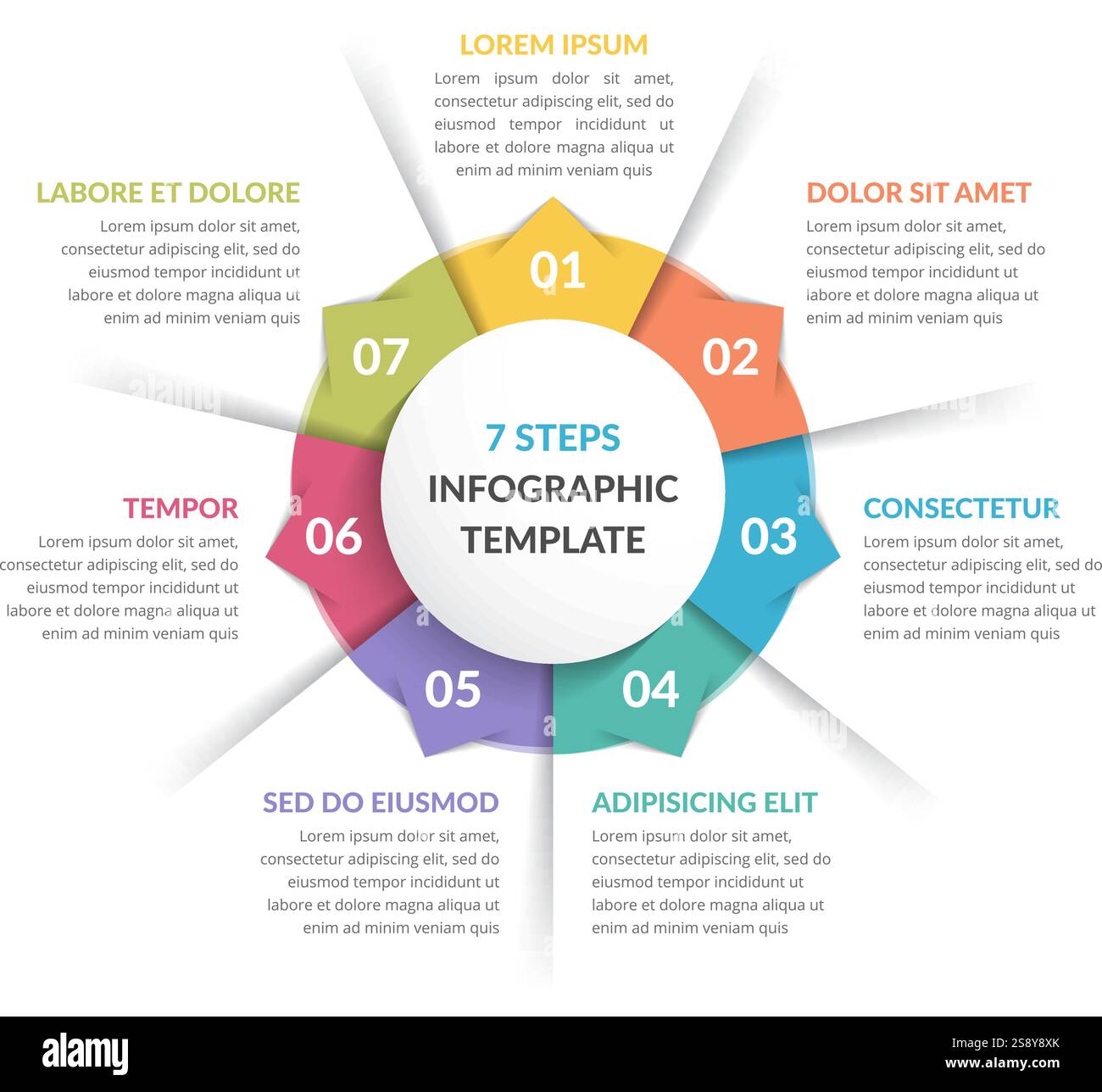 Circle infographic template with seven steps or options, process chart ...