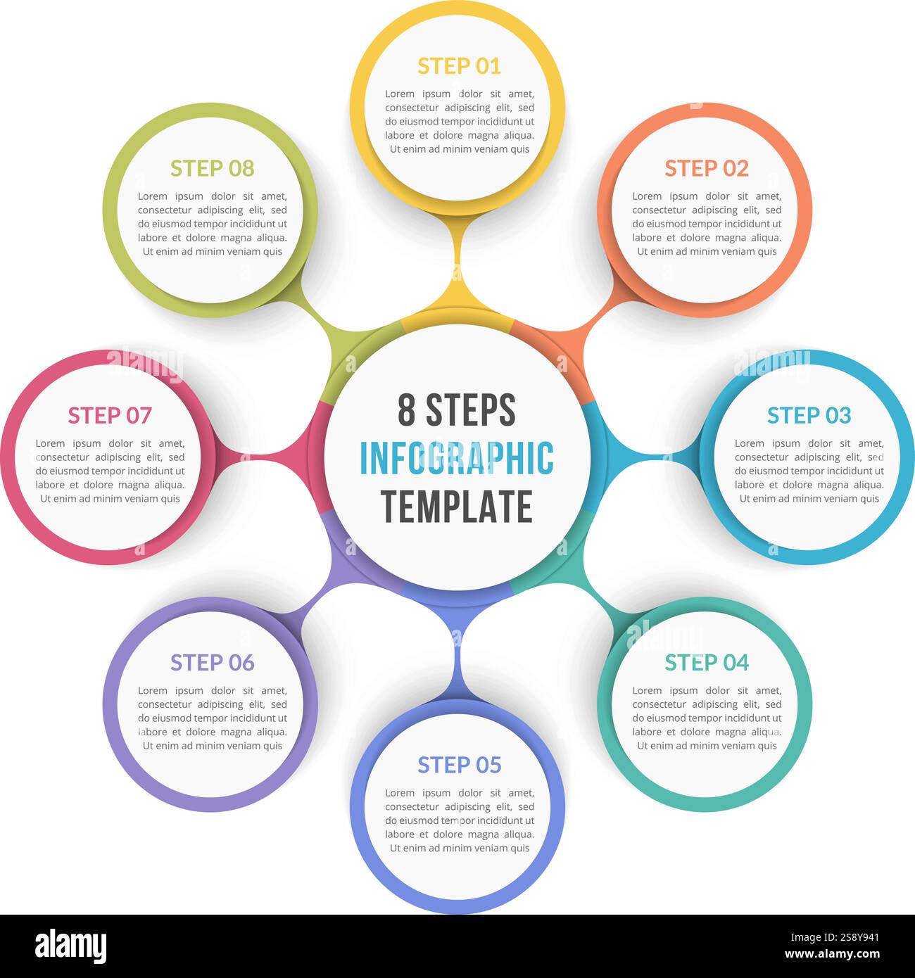 Circle diagram template with eight steps or options, process chart ...