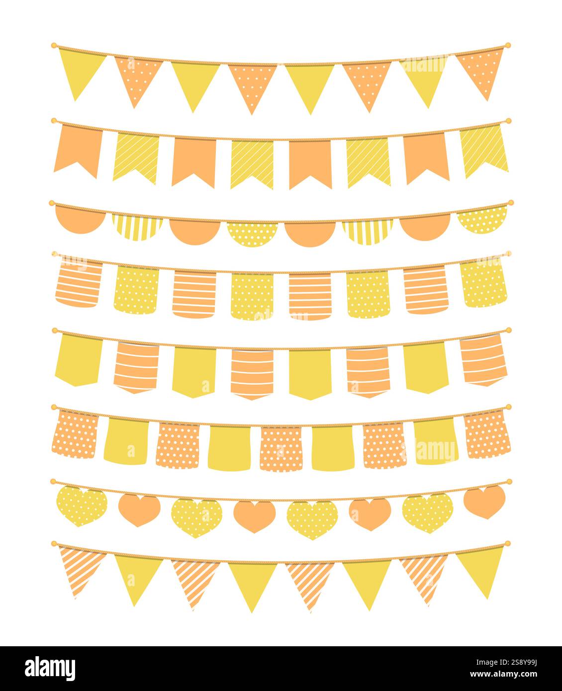 Yellow bunting, design elements for decoration of greetings cards ...