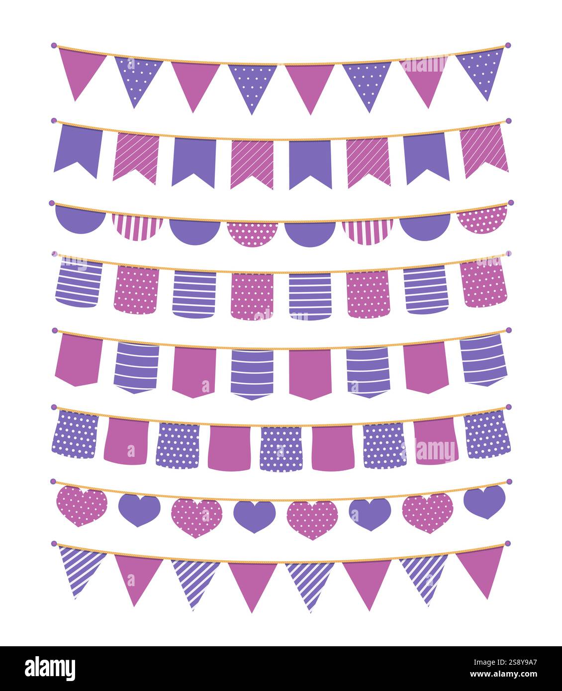 Purple bunting, design elements for decoration of greetings cards ...
