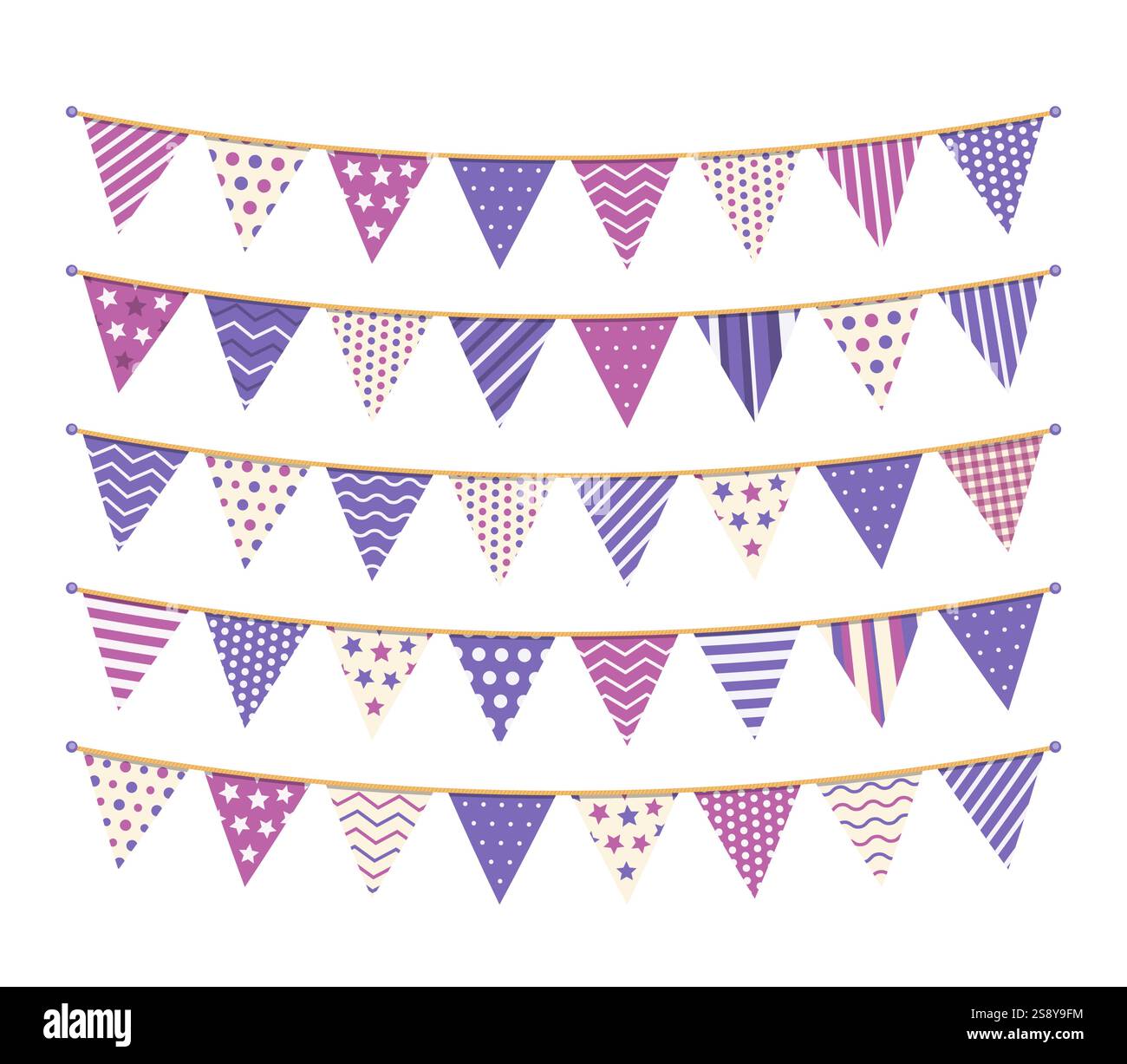 Purple bunting, design elements for decoration of greetings cards ...