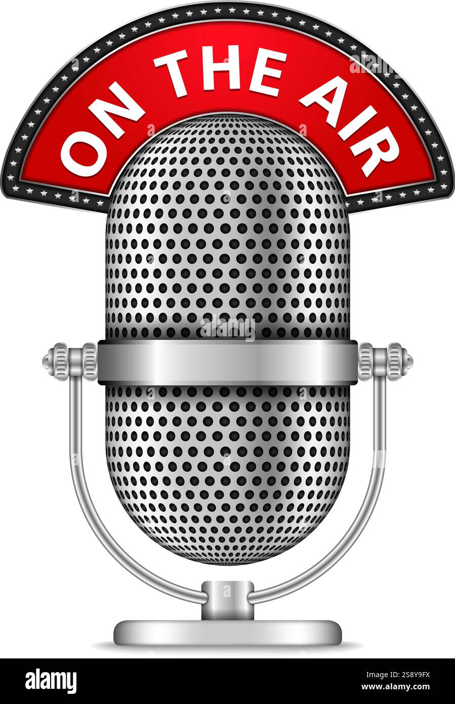 Retro microphone with on the air banner, white background, vector eps10 ...