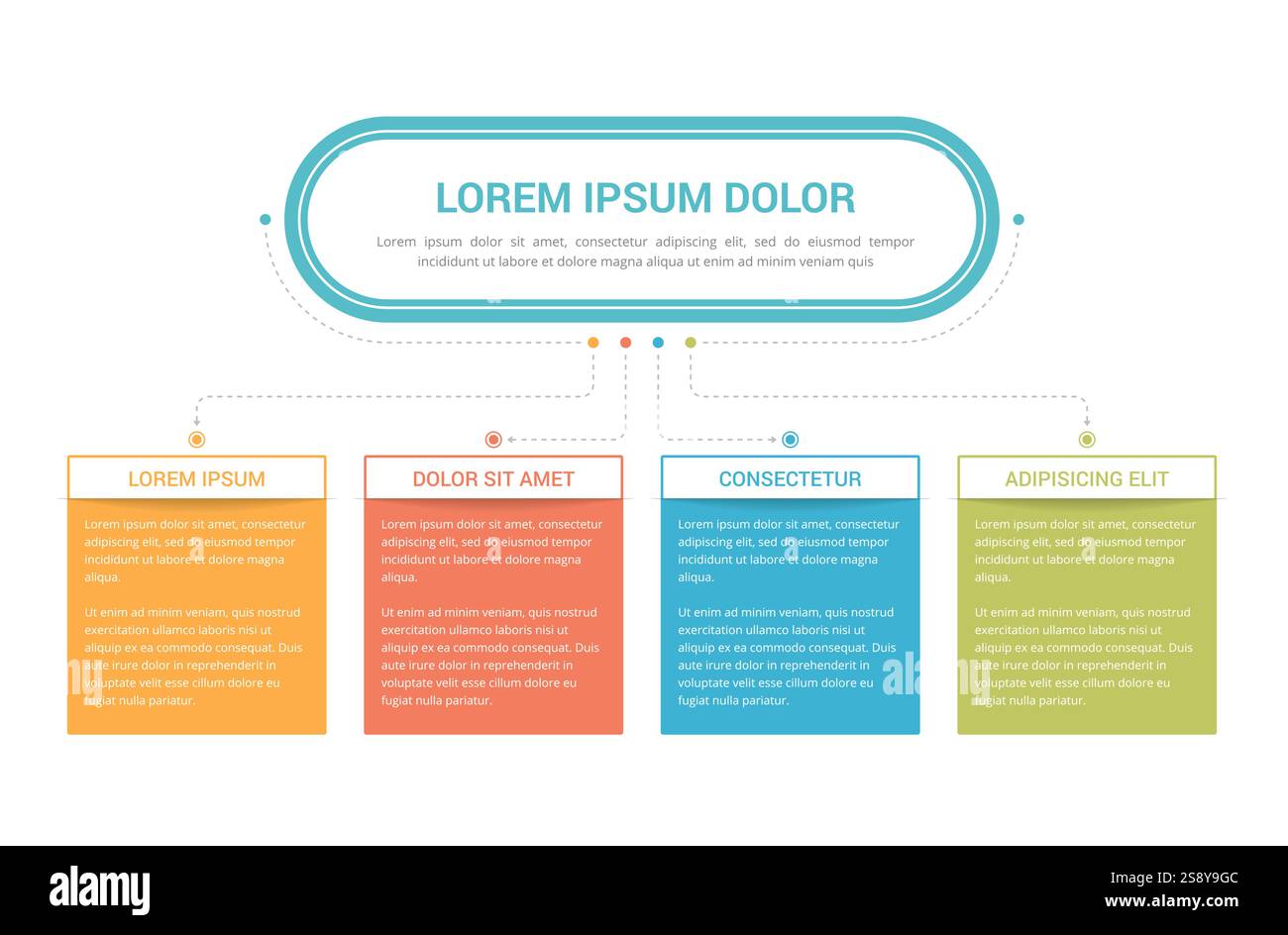 Flowchart with main title and 4 elements, workflow, process, infographic template, vector eps10 ...