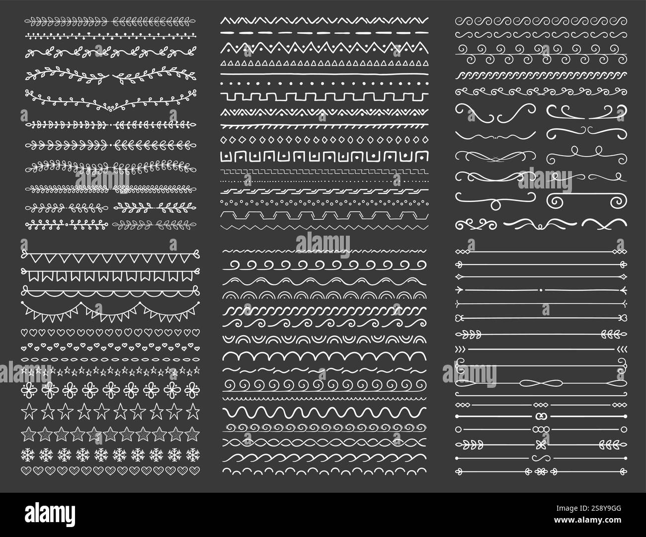 Collection of hand drawn dividers - objects and lines, floral and ...