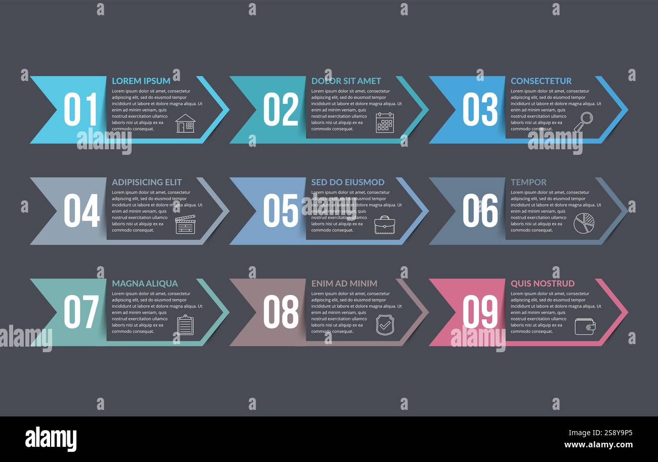 Set of nine arrows with numbers with place for your text, can be used ...