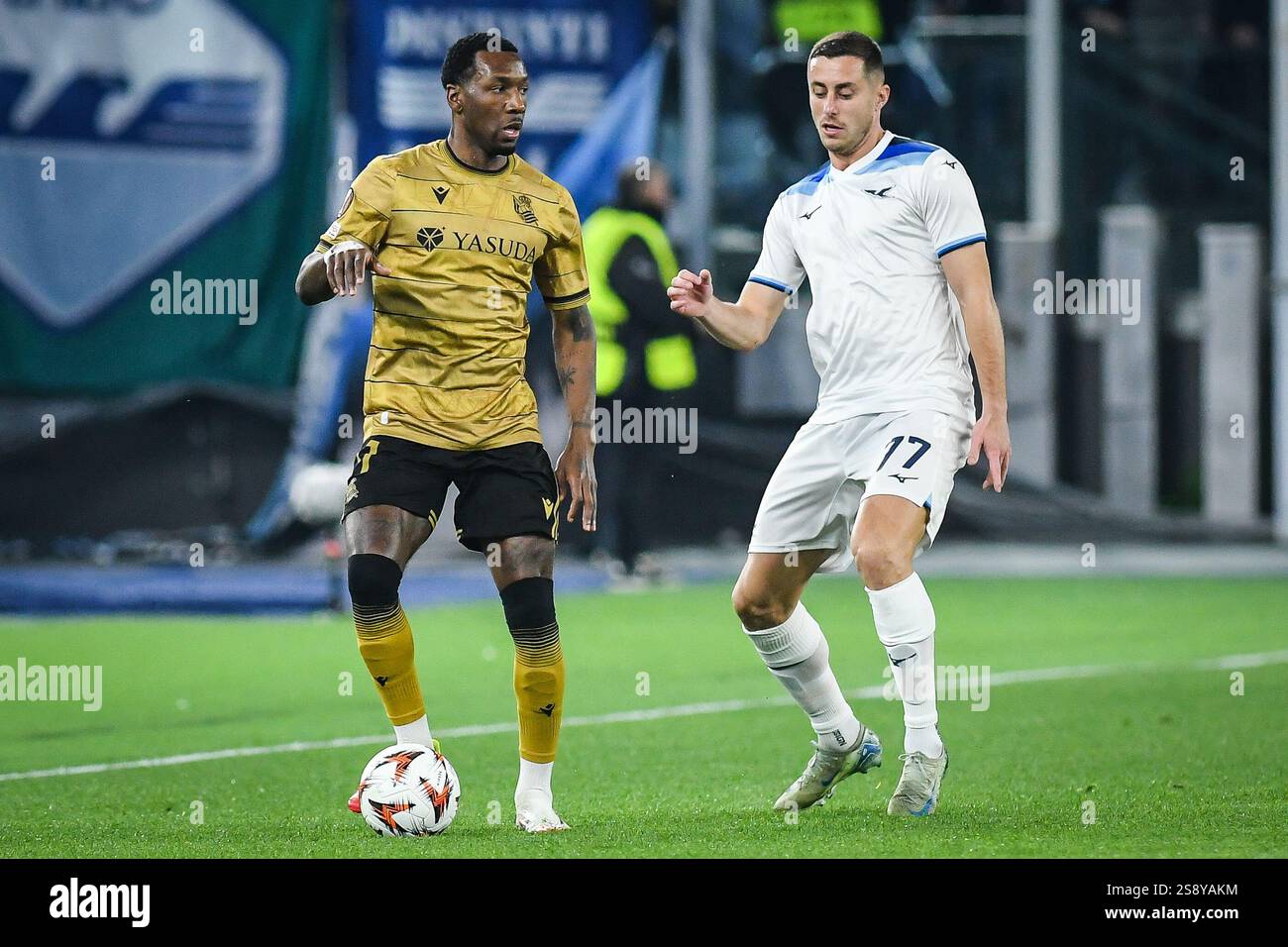 Sheraldo BECKER of Real Sociedad and Adam MARUSIC of Lazio Rome during ...