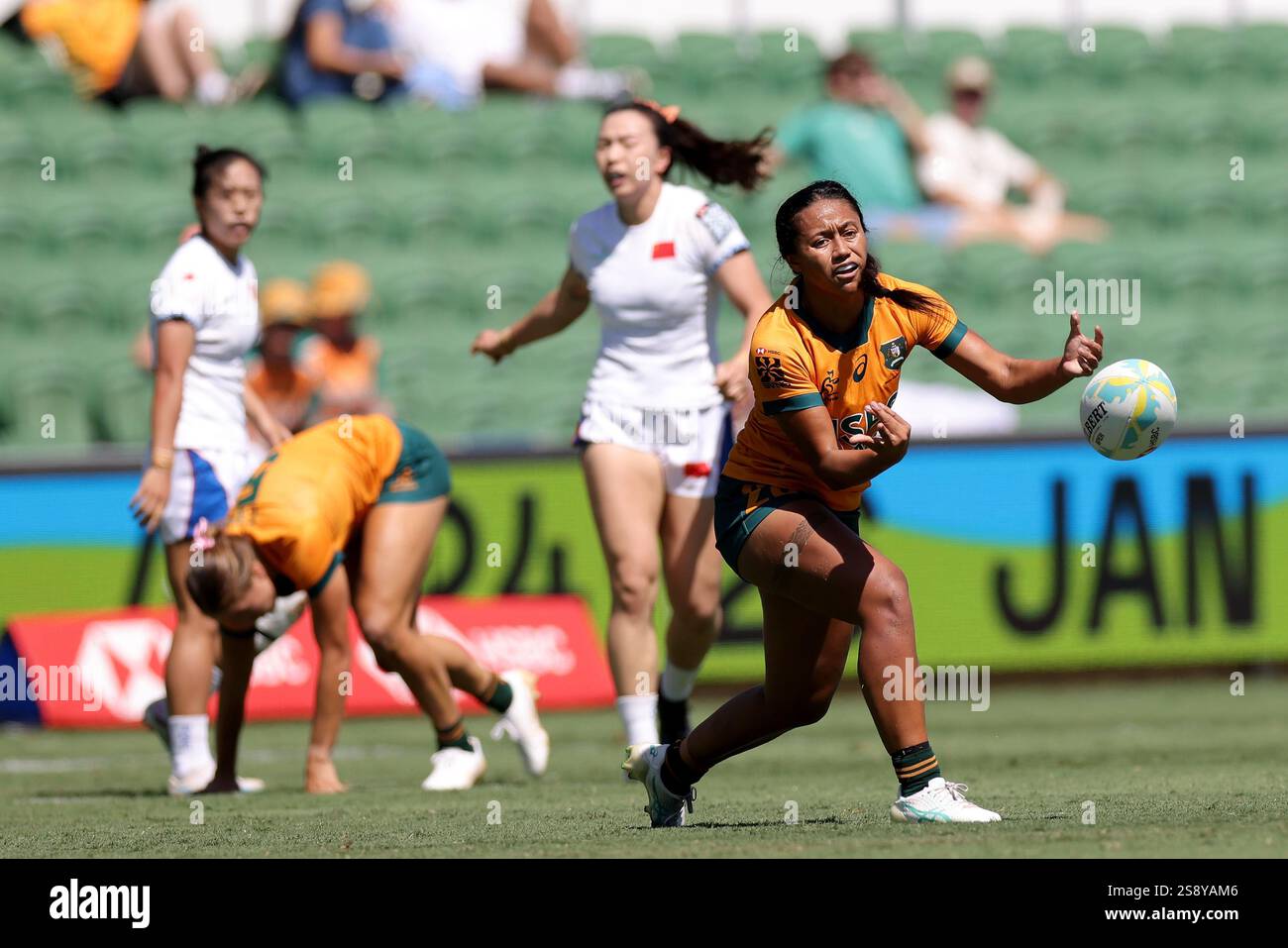 Kiiahla Duff of Australia passes the ball against China during the ...
