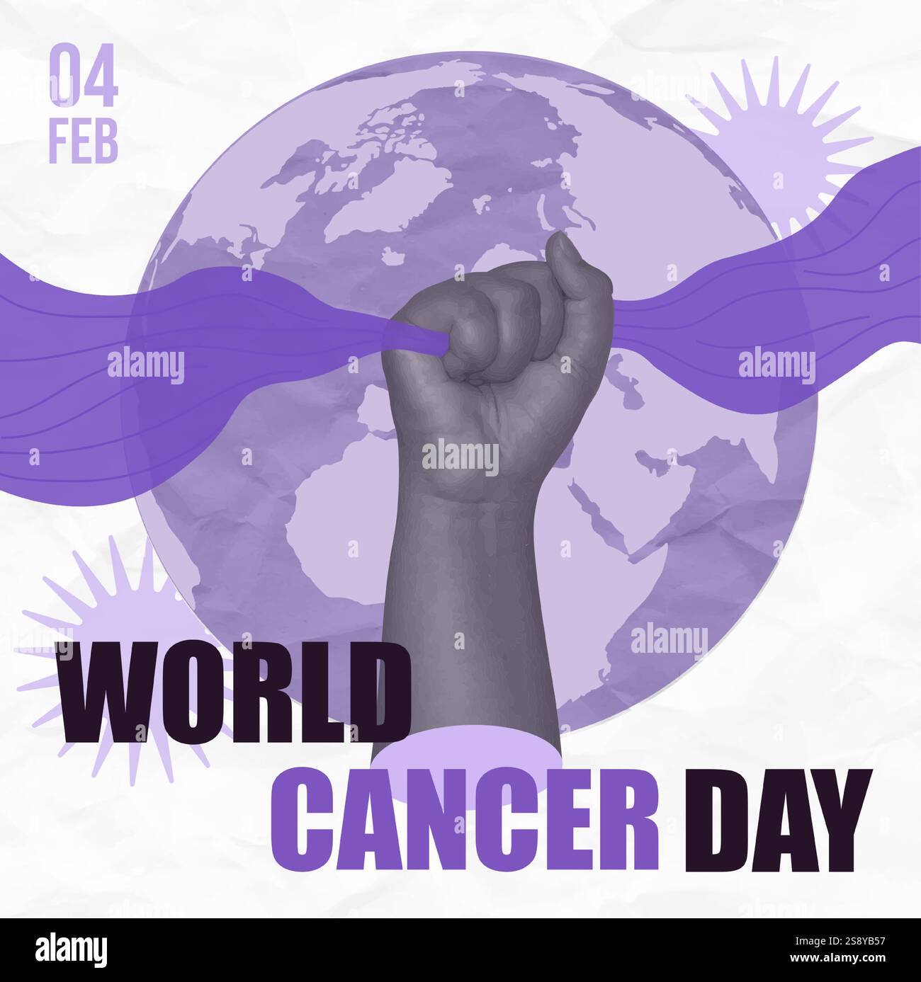 Fist of solidarity for World Cancer Day with globe and purple accents ...