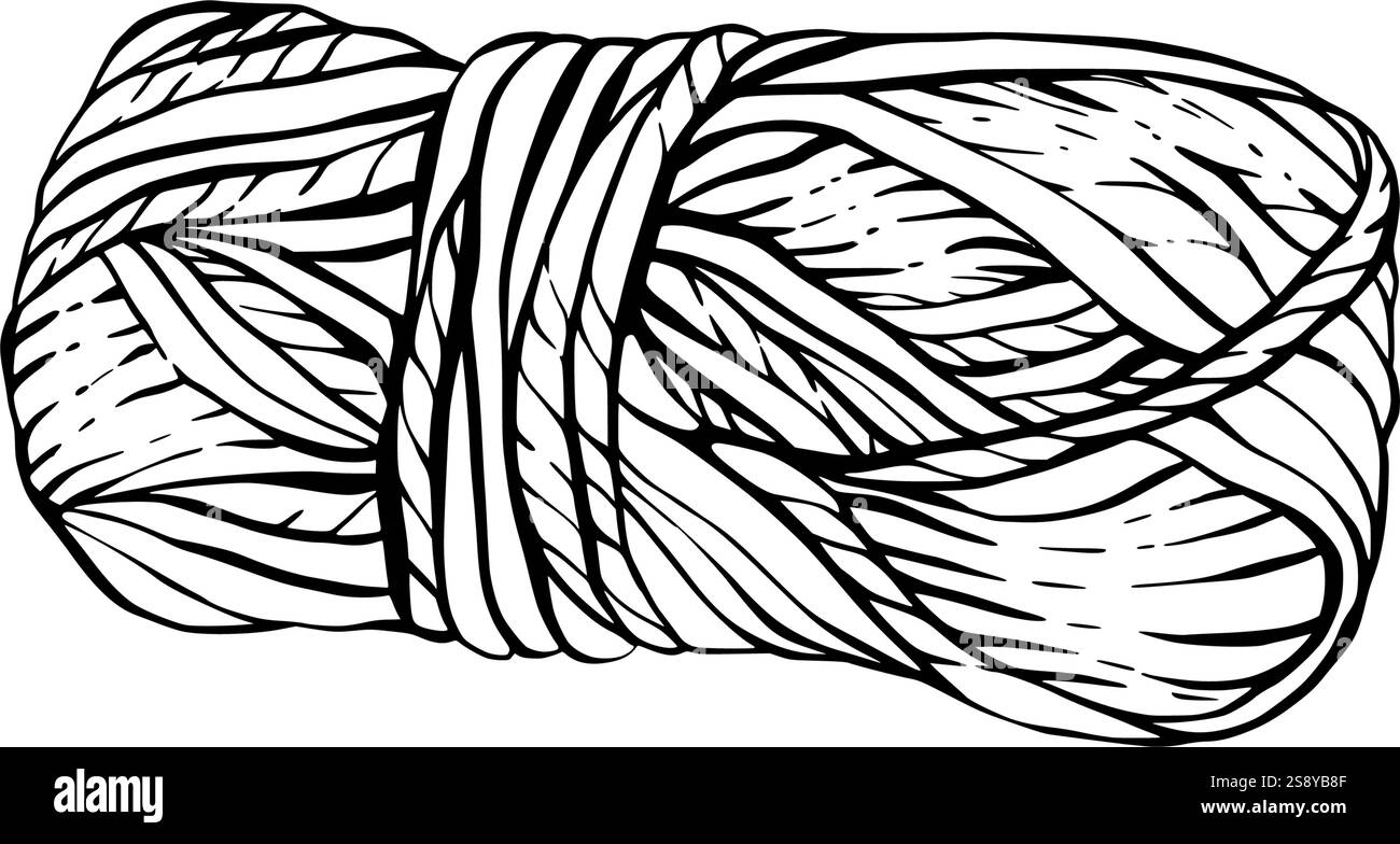 Skein of knitting thread, ball of yarn. Vector black line art hand ...