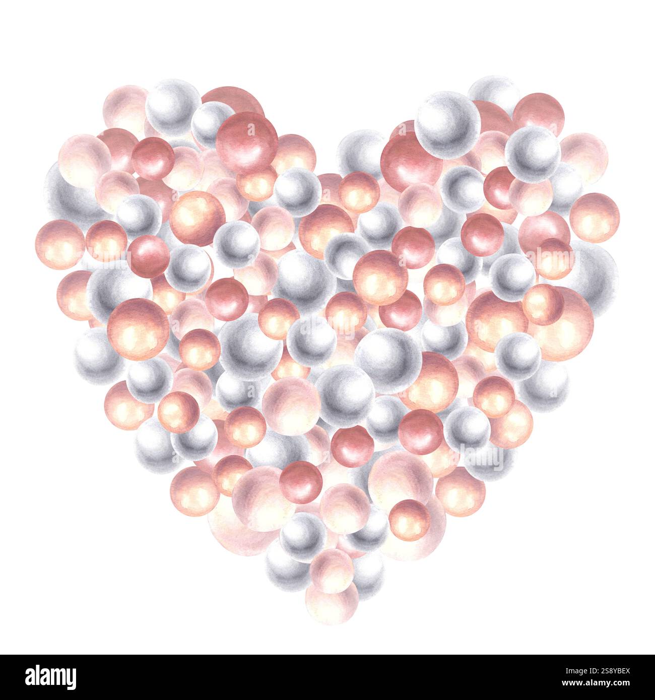 Heart of pearls. Watercolor painted illustration. Coquette girl, pink ...