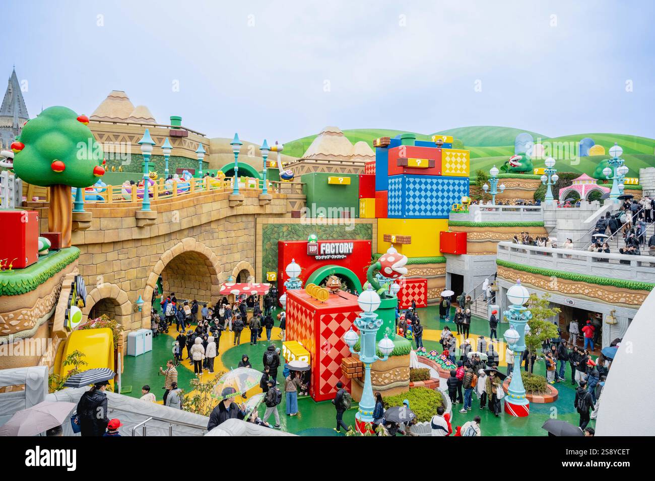 Osaka, Japan - January 9, 2024: Nintendo characters and park scenery ...