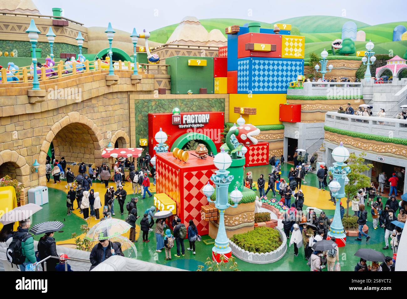 Osaka, Japan - January 9, 2024: Nintendo characters and park scenery ...