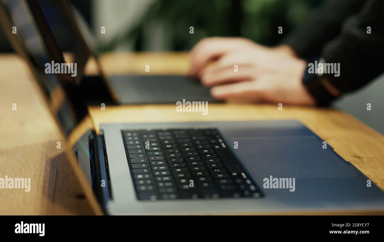 laptop computer keyboard typing office interior cyber security it ...